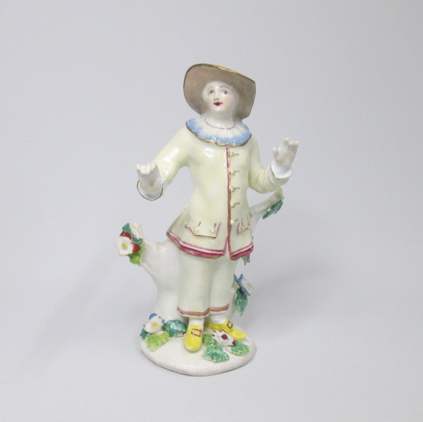 A rare Bow porcelain figure of Pierrot or Pedrolino. From the Commedia ...